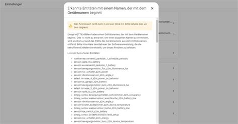 Fehlermeldung mit Home Assistant 2023 8 Erkannte Entitäten mit einem