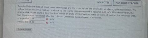 Solved Two Shuffleboard Disks Of Equal Mass One Oran