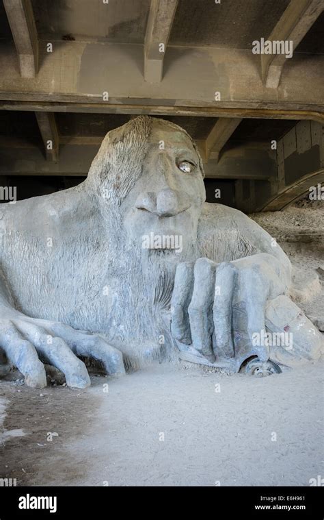 Troll Statue Under George Washington Memorial Bridge In Seattle Stock