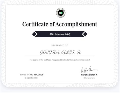 proud to share that i have earned the hackerrank sql intermediate