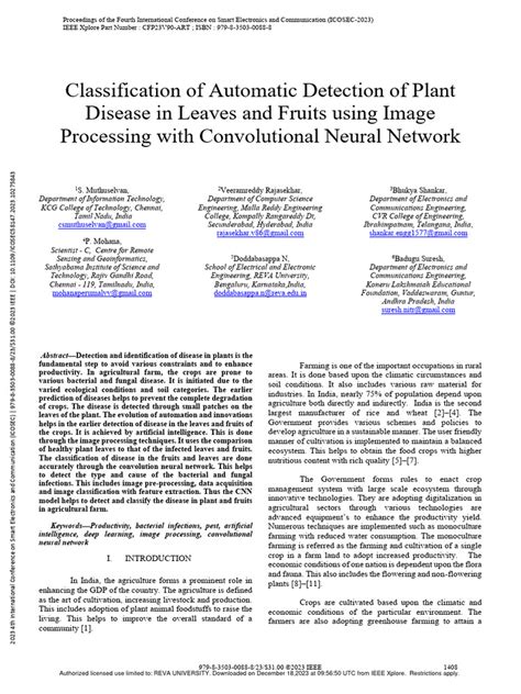 Classification Of Automatic Detection Of Plant Disease In Leaves And