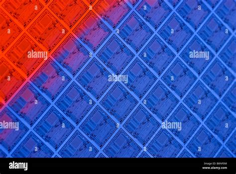 Pattern Of Microchip Circuits On Silicon Semiconductor Computer Wafer