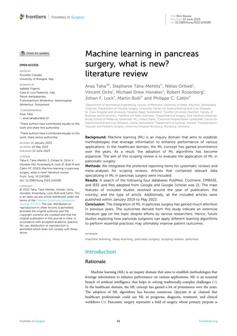 Pdf Machine Learning In Pancreas Surgery What Is New Literature Review