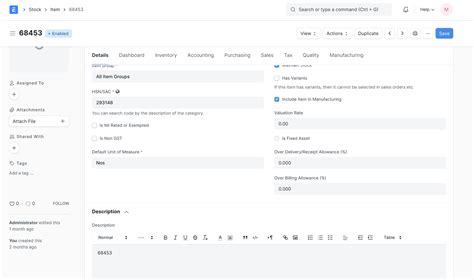 how to fix mandatory fields required in table items description