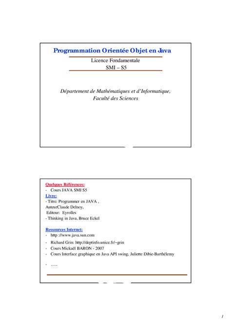 Cours Programmation Orientée Objects En Java 1 El Mostafa Daoudi P 1 Programmation
