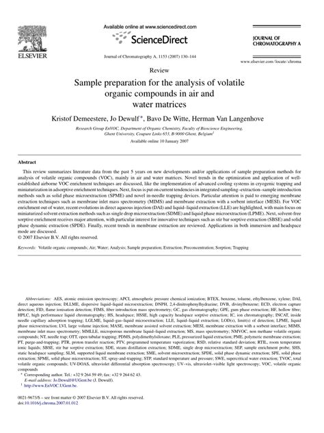 Pdf Sample Preparation For The Analysis Of Volatile Organic Compounds