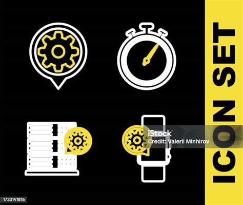 라인 스톱워치 스마트워치 설정 서버 및 설정 아이콘을 설정합니다 벡터 계시기에 대한 스톡 벡터 아트 및 기타 이미지 계시기