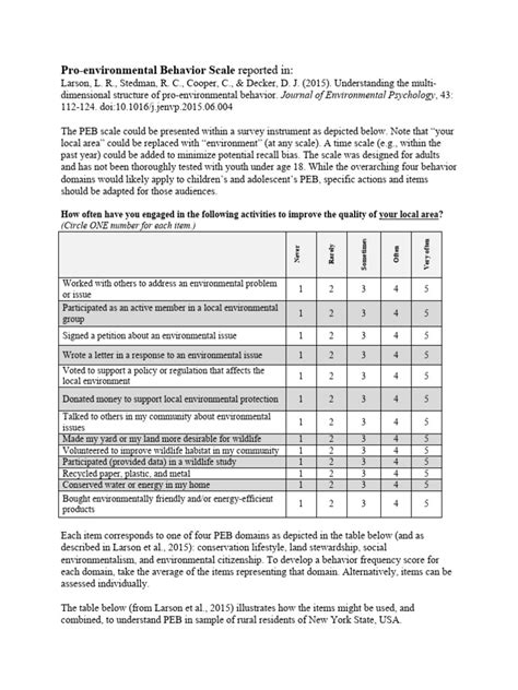 Pro Environmental Behavior Scale And Overview Pdf Psychology Behavioural Sciences