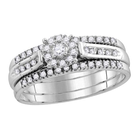 14kt White Gold Round Diamond 3 Piece Bridal Wedding Ring Band Set 14 Cttw