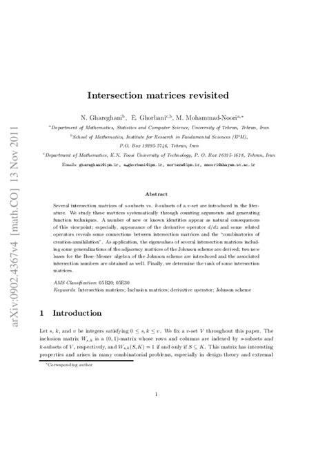Pdf Intersection Matrices Revisited