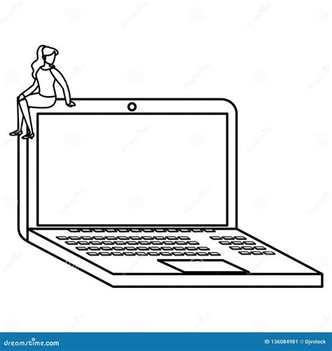 Young Woman Sitting In Laptop Stock Vector Illustration Of Adult Fashionable 136084981