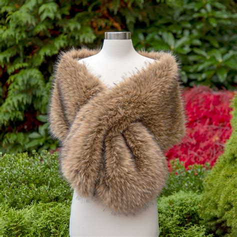 Brown Faux Fur Wrap Bridal Shawl With Black Tips Tulip Bridal