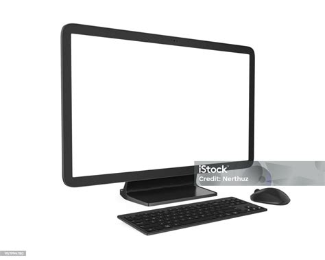 빈 흰색 화면 모니터 키보드와 마우스 절연 데스크톱 컴퓨터 0명에 대한 스톡 사진 및 기타 이미지 0명 검은색 공란 Istock
