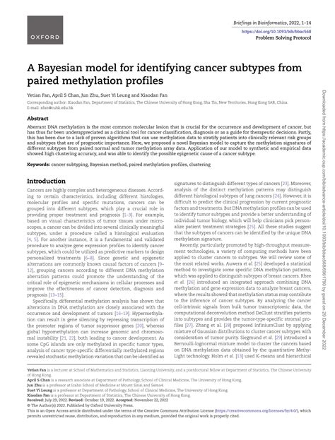 Pdf A Bayesian Model For Identifying Cancer Subtypes From Paired