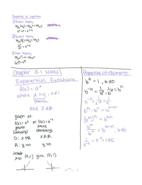 Chapter 3 Notes Logarithims And Exponents Ropertiesofogantins Product Property Log Xy Log