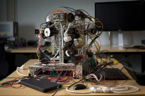 Premium Ai Image A Robot Scebe With Wires And Cables Running From Its