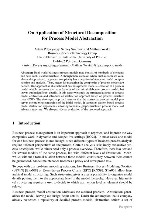 Pdf On Application Of Structural Decomposition For Process Model