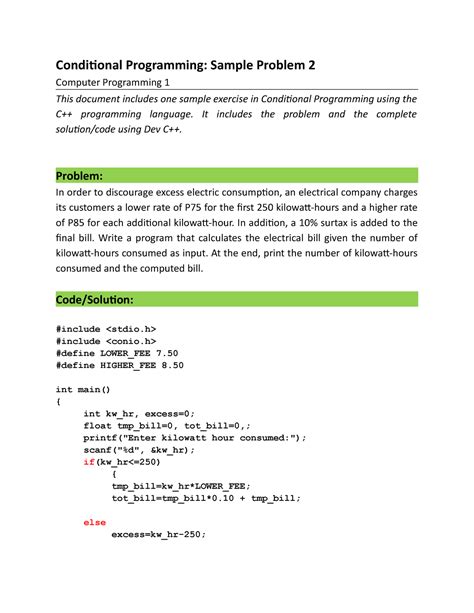 Electric Consumption Problem In Conditional Programming Solved