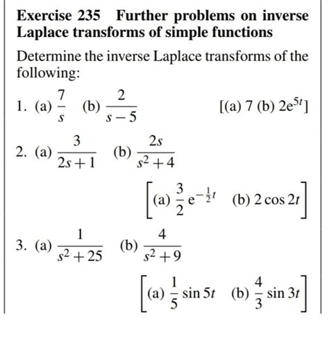 Solved Exercise Further Problems On Inverse Laplace Chegg