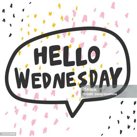 안녕하세요 수요일 만화 일러스트 패션 문구 귀여운 트렌디 한 스타일 디자인 글꼴 빈티지 벡터 손 그린 일러스트 벡터 로고 아이콘입니다 개념에 대한 스톡 벡터 아트 및 기타