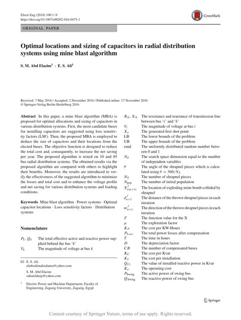 Optimal Locations And Sizing Of Capacitors In Radial Distribution