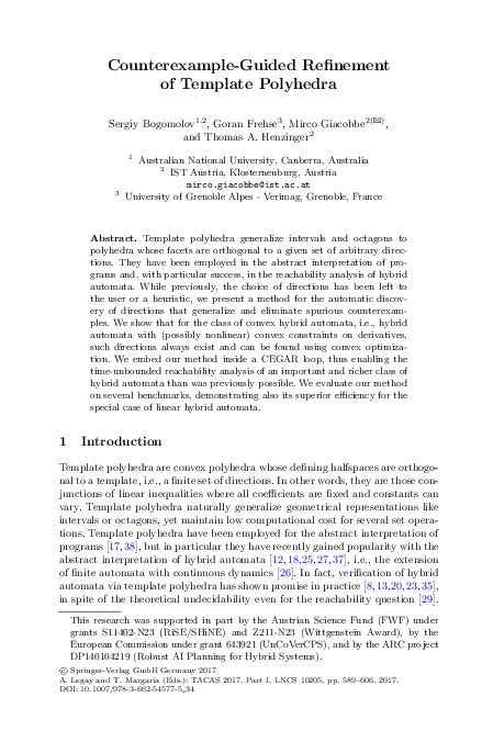 Pdf Counterexample Guided Refinement Of Template Polyhedra