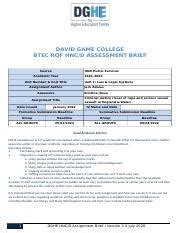 LLS Assignment Brief 1 Docx DAVID GAME COLLEGE BTEC RQF HNC D ASSESSMENT BRIEF Course HND