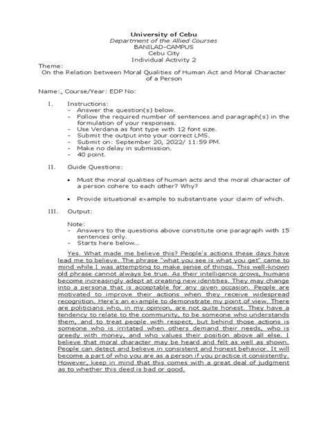 On The Relation Between Moral Qualities Of Human Act And Moral