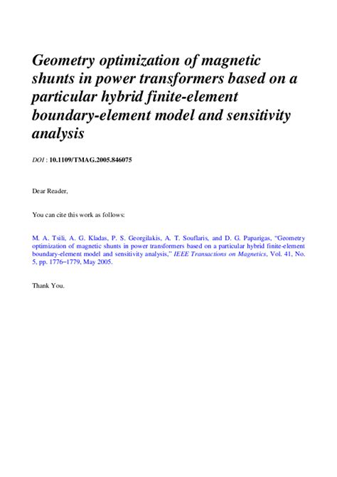 Pdf Geometry Optimization Of Magnetic Shunts In Power Transformers