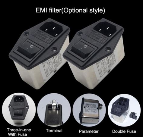 12v Low Pass Ac Emi Filter Double Fuse Iec C14 Ac Socket With Rocker Switch