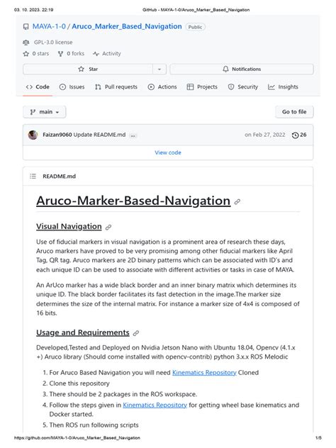 Github Maya 1 0 Aruco Marker Based Navigation Pdf Computing