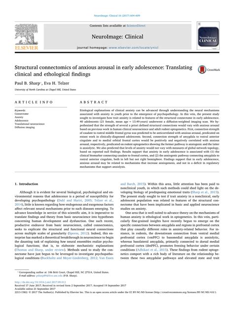 Pdf Structural Connectomics Of Anxious Arousal In Early Adolescence Translating Clinical And