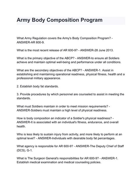 Army Body Composition Program Questions With Complete Solution Army Body Composition Program