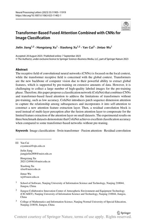 Transformer Based Fused Attention Combined With Cnns For Image