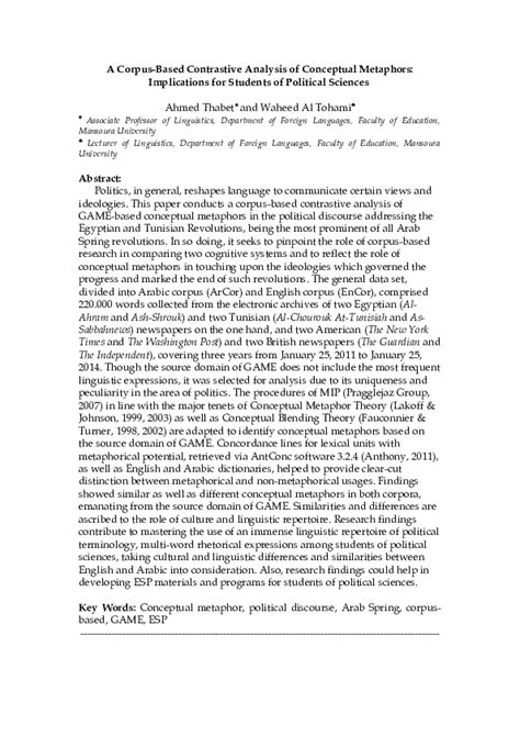 Doc A Corpus Based Contrastive Analysis Of Conceptual Metaphors