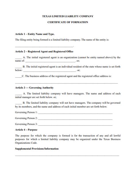 Fillable Form Texas Llc Certificate Of Formation