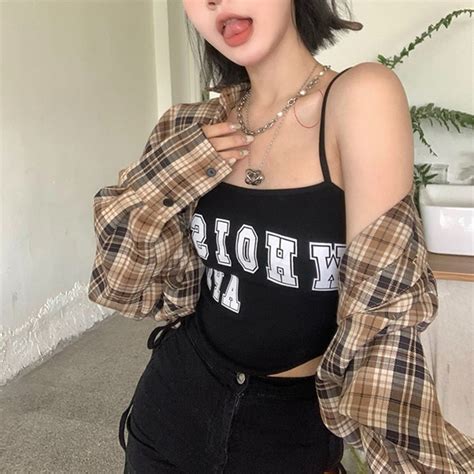 코디세트체크패턴 볼레로 셔츠 남방레터링 스트랩 슬리브리스 세트 2j113754e