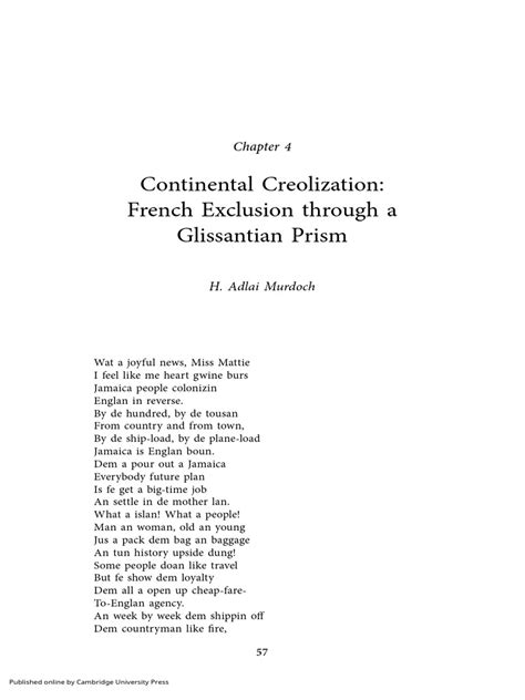 Continental Creolization French Exclusion Through A Glissantian Prism Download Free Pdf