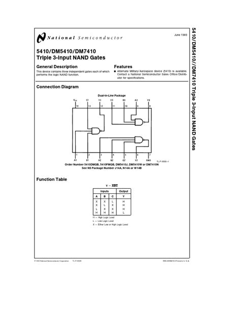 7410 Datasheet Pdf Triple 3 Input Nand Gates Download National