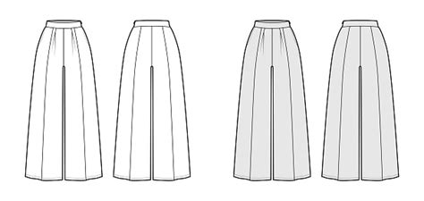 낮은 정상 허리 하이 라이즈 싱글 플리트 크롭 길이 솔기 포켓이 있는 팬츠 가우초 테크니컬 패션 일러스트 0명에 대한 스톡 벡터 아트 및 기타 이미지 Istock