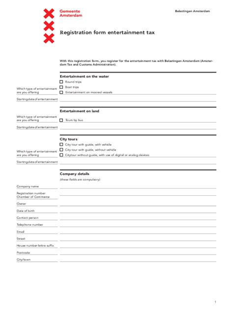 Fillable Online Registration Form Entertainment Tax Registration Form