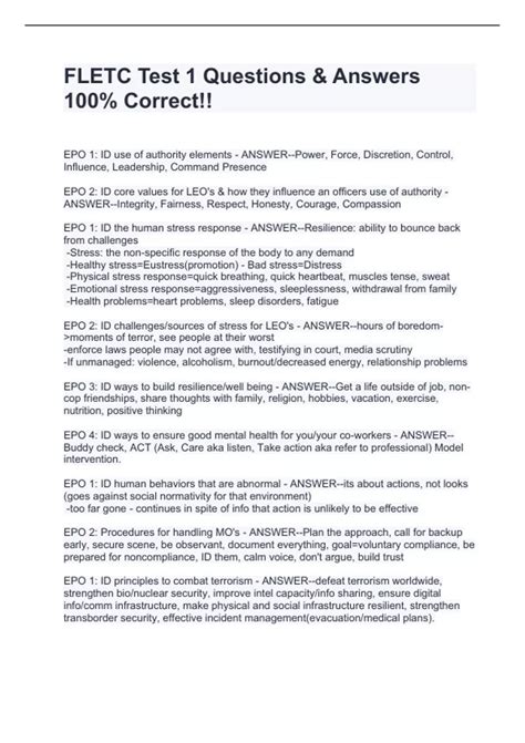 FLETC Test Questions Answers Correct FLETC Stuvia US