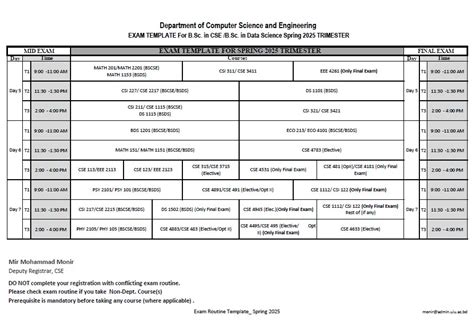 EXAM TEMPLATE For B Sc In CSE B Sc In Data Science Spring 2025