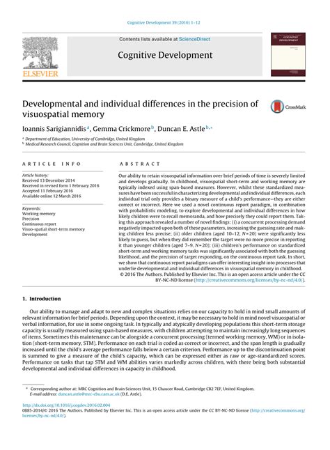 Pdf Developmental And Individual Differences In The Precision Of Visuospatial Memory