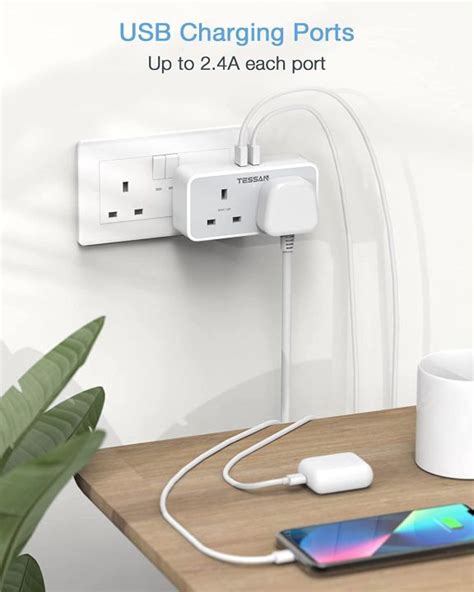 Tessan 5 In 1 Design With 2 Ac Outlets And 3 Usb Ports Plug Extension 3 Way Multi Charger Wall