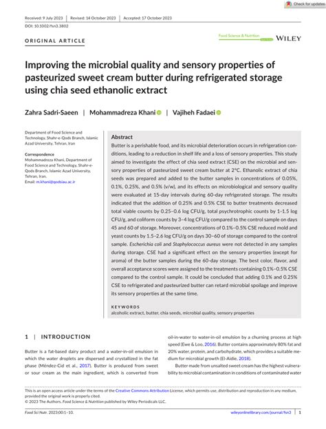 Pdf Improving The Microbial Quality And Sensory Properties Of Pasteurized Sweet Cream Butter
