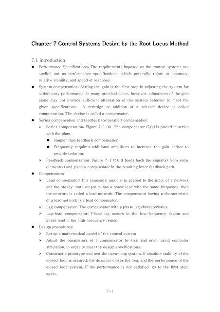 Chapter 7 Control Systems Design By The Root Locus Method