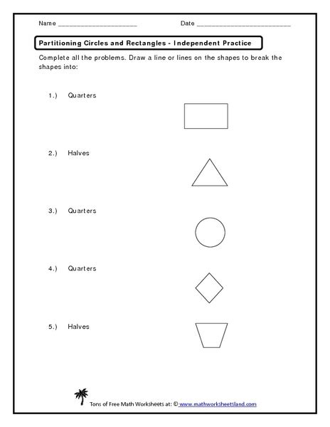 Partitioning Circles And Rectangles Independent Practice Worksheet For