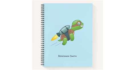 Flying Turtle With A Jetpack Blue Notebook Zazzle