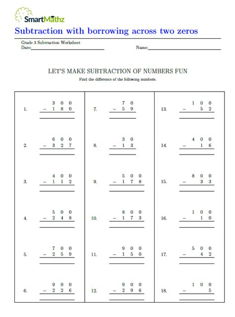 Free Printable Subtraction Across Zeros Worksheets Worksheets Library